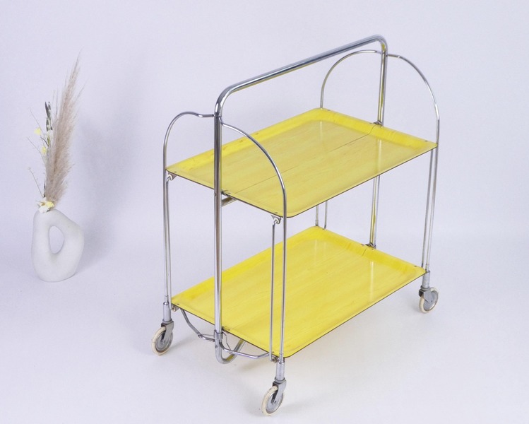 Mid Century Yellow Foldable Bar Cart, Rare 60’s Dinett Serving Trolley ...