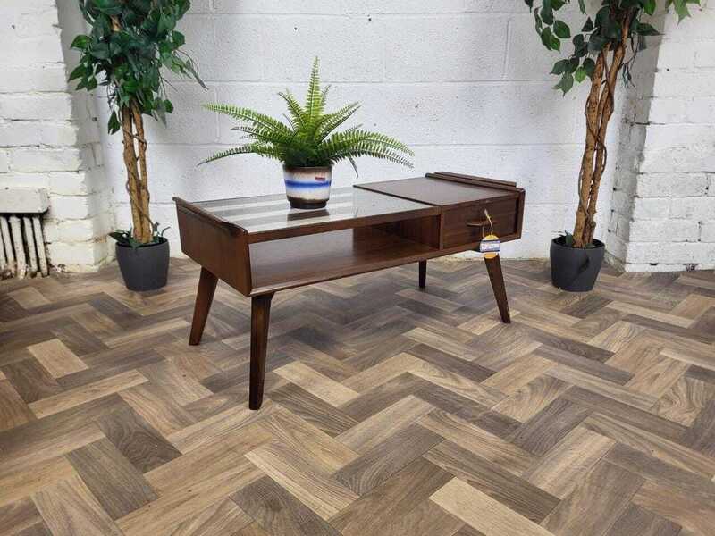 Vintage Mid Century G Plan Brandon Dark Oak & Glass Coffee Table Scandi ...