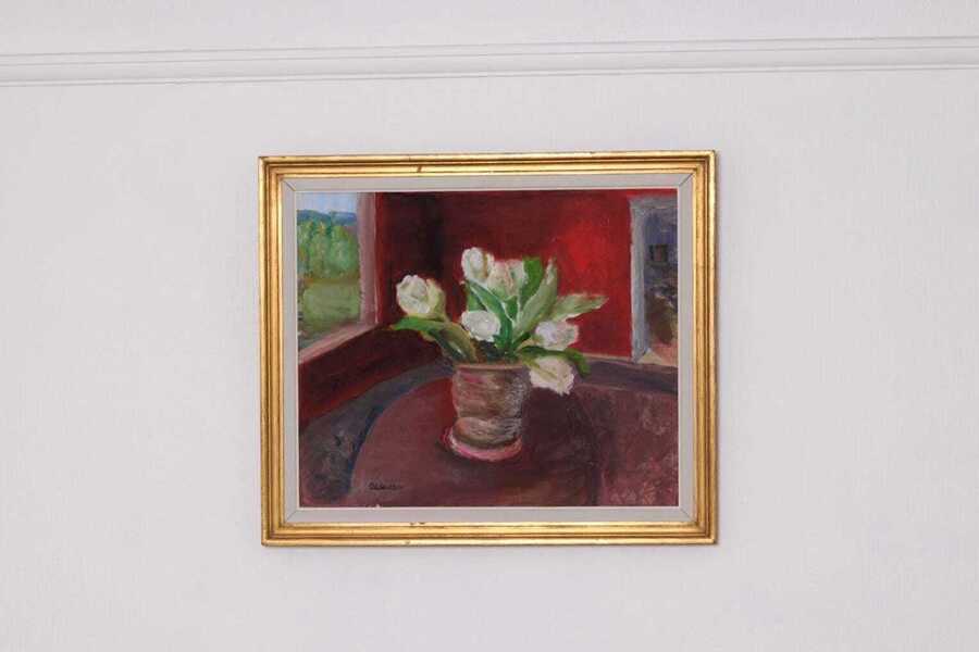 Original Swedish Oil On Canvas – “White Roses” By Aina Schiller, Arvika ...