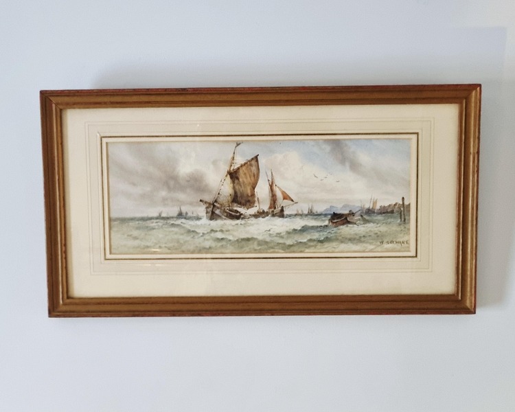 Original Antique Watercolour Depicting Tall Ships By W Stewart | Vinterior