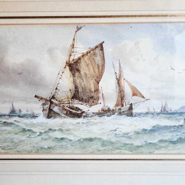 Original Antique Watercolour Depicting Tall Ships By W Stewart | Vinterior