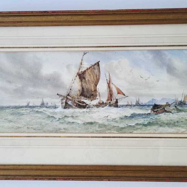 Original Antique Watercolour Depicting Tall Ships By W Stewart | Vinterior