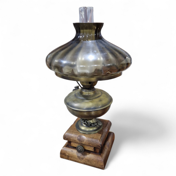 Antique Desk Light Converted Glass Chimney Oil Lamp | Vinterior