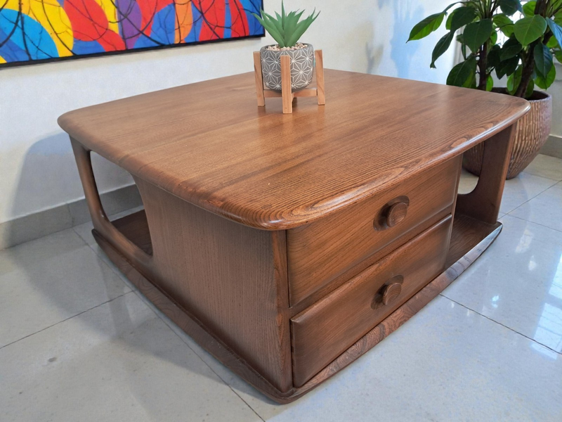 Mid Century Ercol Pandora Coffee Table Solid Elm Vintage Retro Restored ...