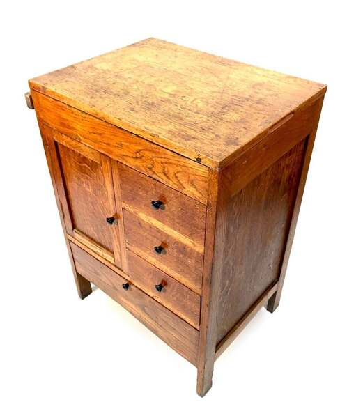 Antique Wooden Oak Artists Work Bench Table / Storage Cabinet ...