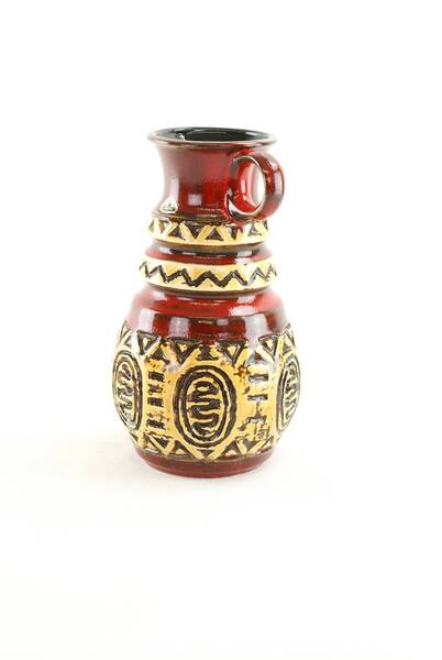 ü Keramik Red And Yellow Relief Vase West German Ethnic Looking Ceramic ...