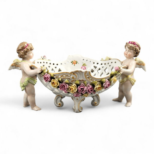 Rococo Revival Schierholz Plaue Porcelain Cherub Centrepiece With Roses ...
