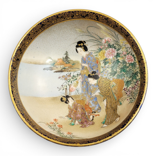 Antique Kinkozan Kyoto Satsuma Bowl C.1880, Cobalt Blue & Gold, Signed ...