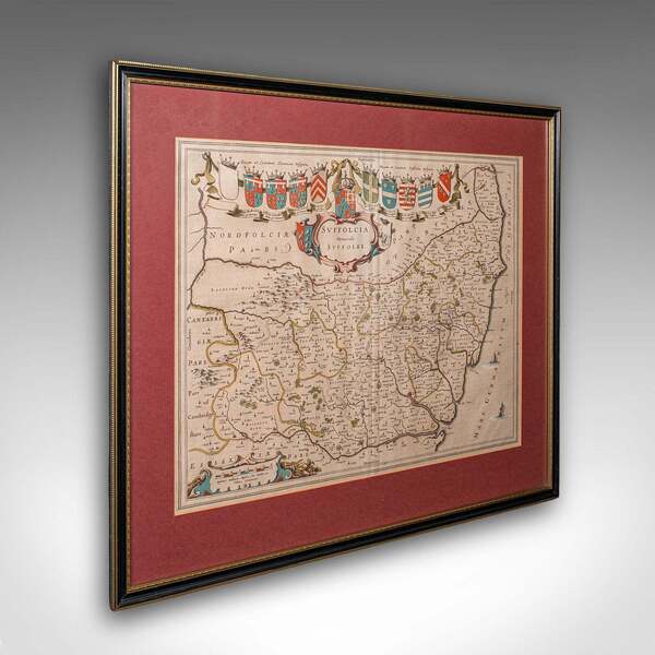 Antique Suffolk County Map, Dutch, Atlas Novus, Joan Blaeu, Cartography ...