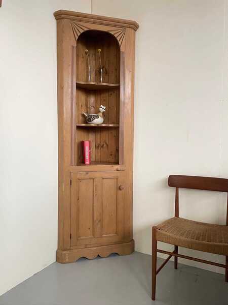 Vintage Wooden Arts Crafts Style Pine Corner Cabinet Unit Shelving ...