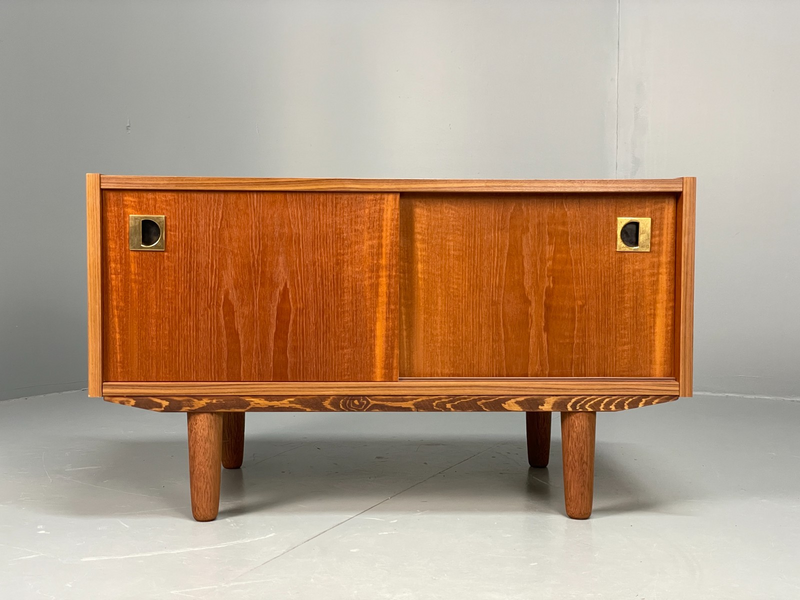 Vintage 1970s Teak Cabinet Tv Unit Retro Sliding Doors Brass Handle ...