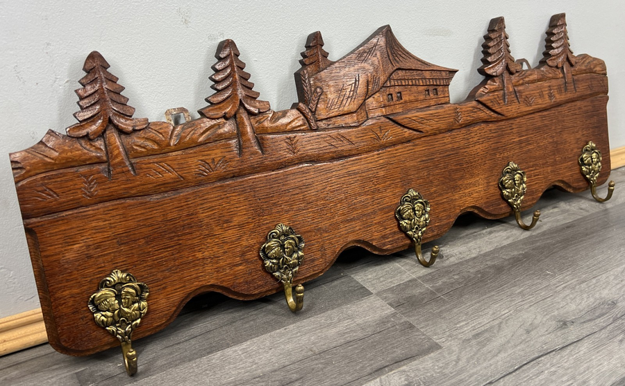 French Vintage Style Coat Rack Oak 5 Hooks Ornate Wall Shelf Coat Lot ...