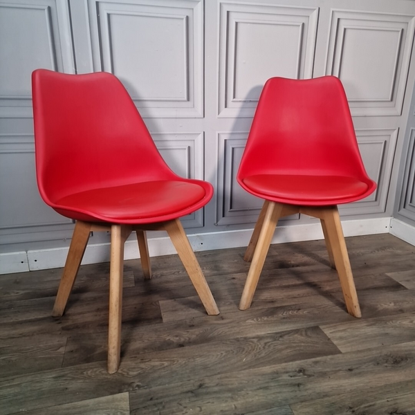 Pair Dining Chairs Retro Red Faux Leather Mid Century Modern ...