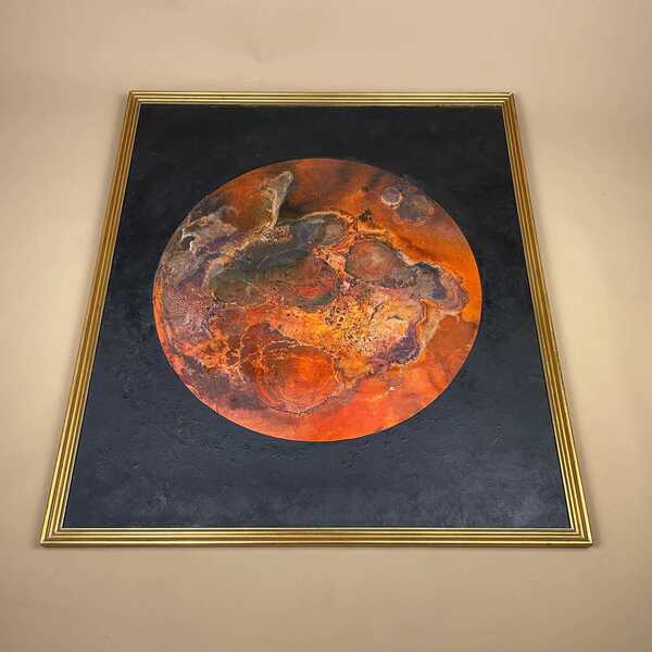Vintage Abstract Painting Framed Planet Circle Space Modernist Acrylic ...