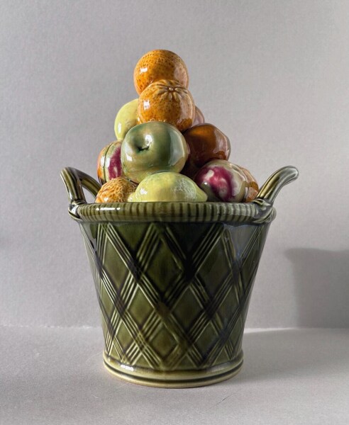 Holkham Pottery Fruit Basket Elaine Goddard Design Green Glazed Ceramic ...