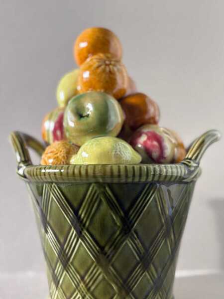 Holkham Pottery Fruit Basket Elaine Goddard Design Green Glazed Ceramic ...