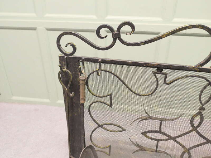 Large Wrought Iron Fire Screen, With Fire Irons | Vinterior