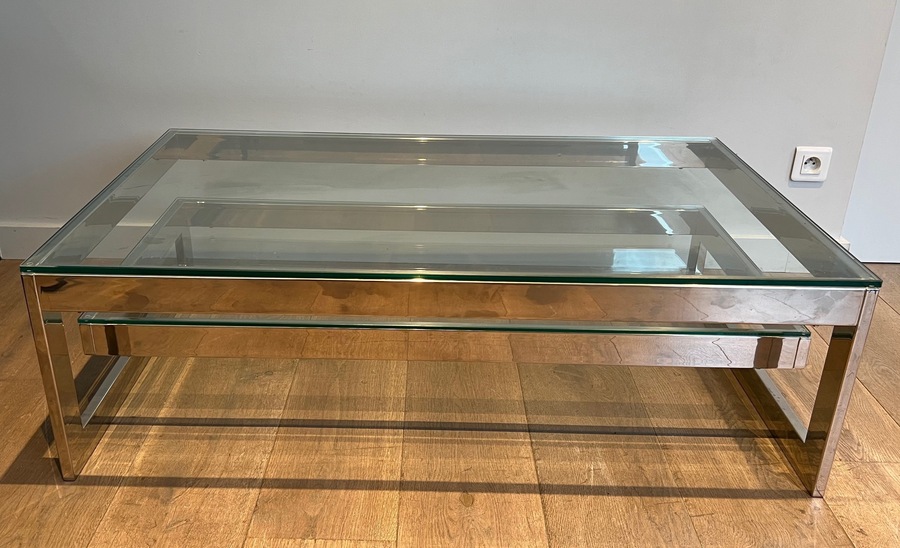 Designer Chrome Double Glass Slab Coffee Table | Vinterior