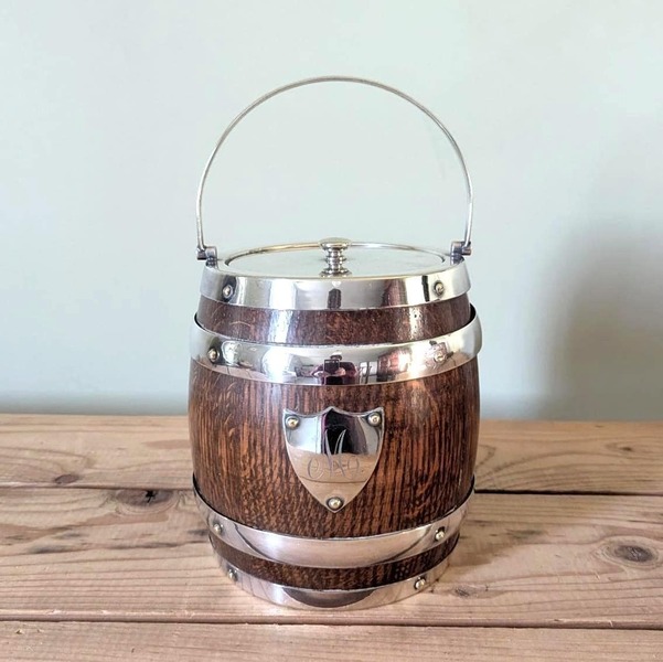 A Super 1920s Oak Wooden Biscuit Barrel With Silver Plated Fittings ...