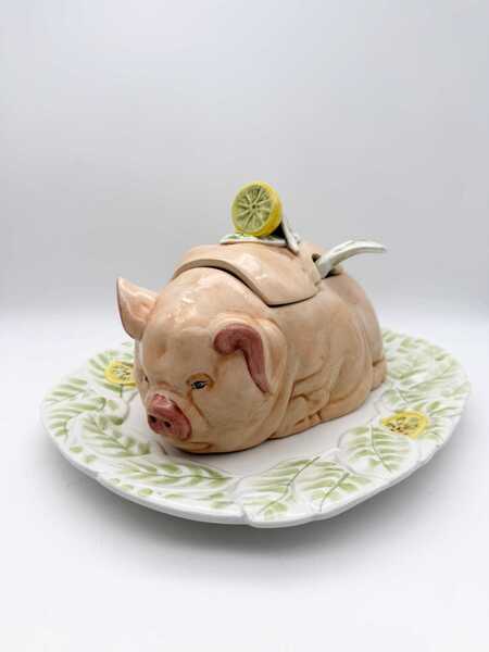Vintage Italian Ceramic Pig Tureen With Ladle, Italian Tableware, Pig ...