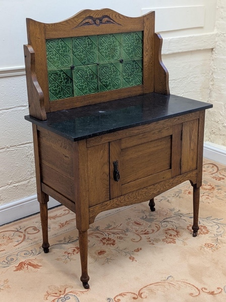 Arts & Crafts Golden Oak Marble Top Tile Back Country Cottage Wash ...