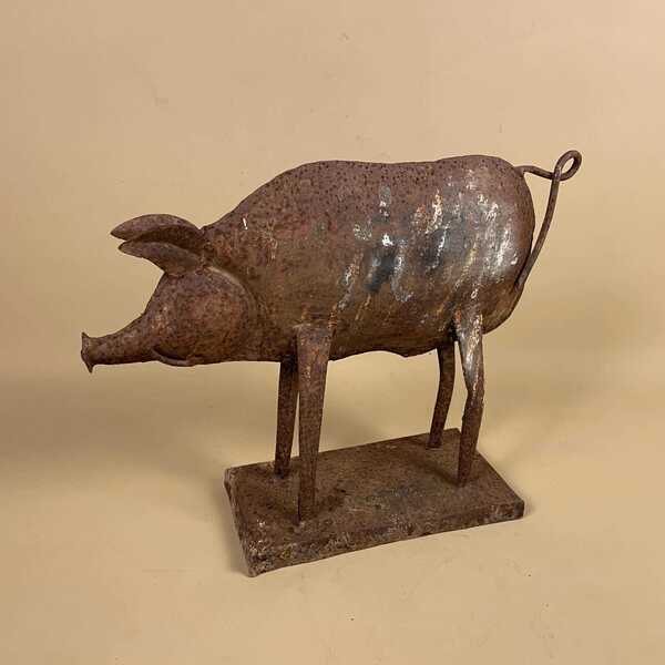 Vintage Metal Pig Ornament With Stand Desk Shelf Decor Rustic Display ...