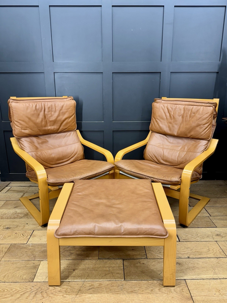 Vintage Pair Of Ikea Poäng Lounge Chairs With Footstool – Armchairs Tan ...