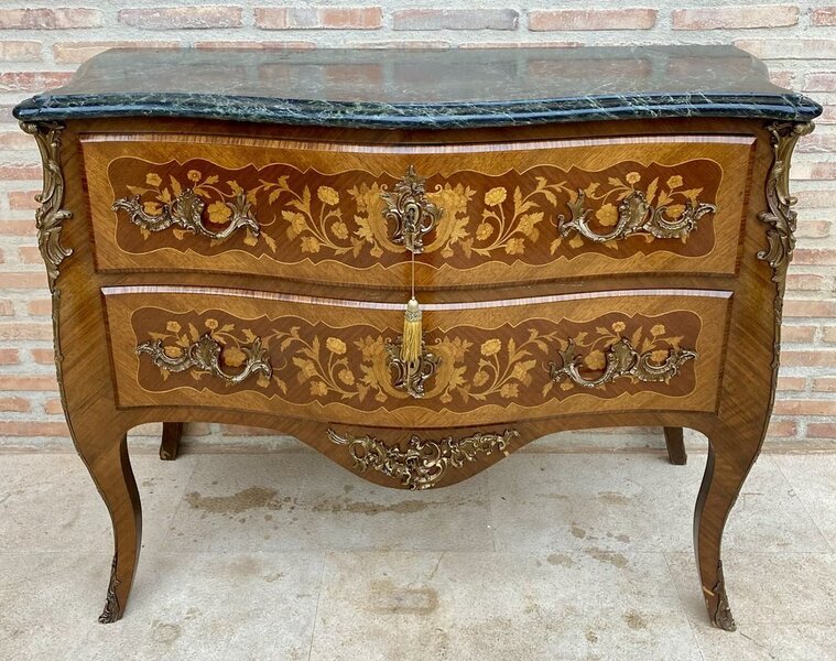 French Louis XV Style Bombé Satinwood Marquetry And Ormolu Mounted ...