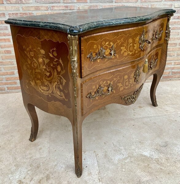 French Louis XV Style Bombé Satinwood Marquetry And Ormolu Mounted ...