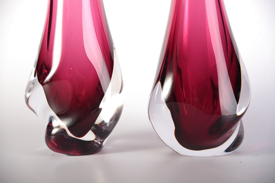 Ruby Glass Vase By Milena Veliskova For Skrdlovice, Czech, 1960s, Set ...