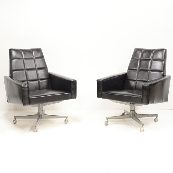 Set Of Mid Century Black Faux Leatherette Swivel Armchairs, Formere ...