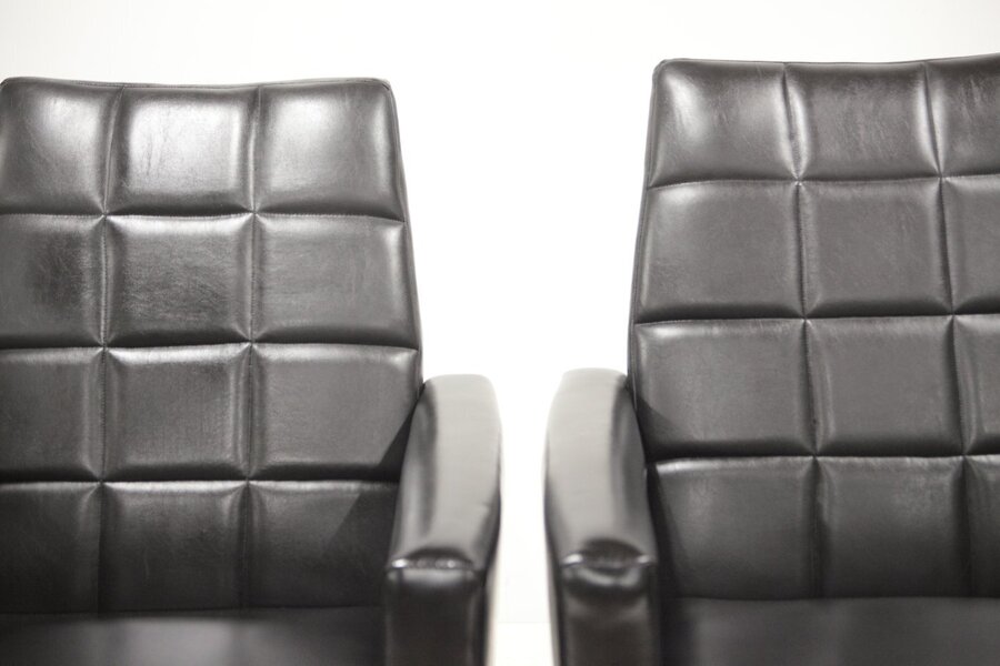Set Of Mid Century Black Faux Leatherette Swivel Armchairs, Formere ...