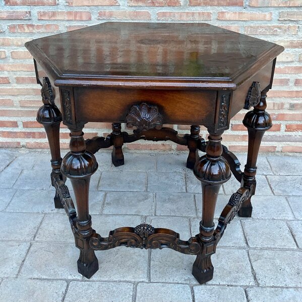 Antique Hexagonal Walnut Table | Vinterior
