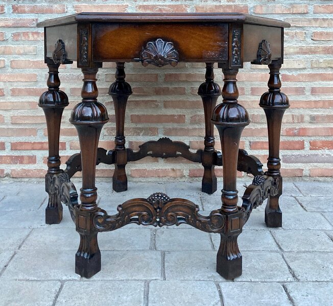 Antique Hexagonal Walnut Table | Vinterior