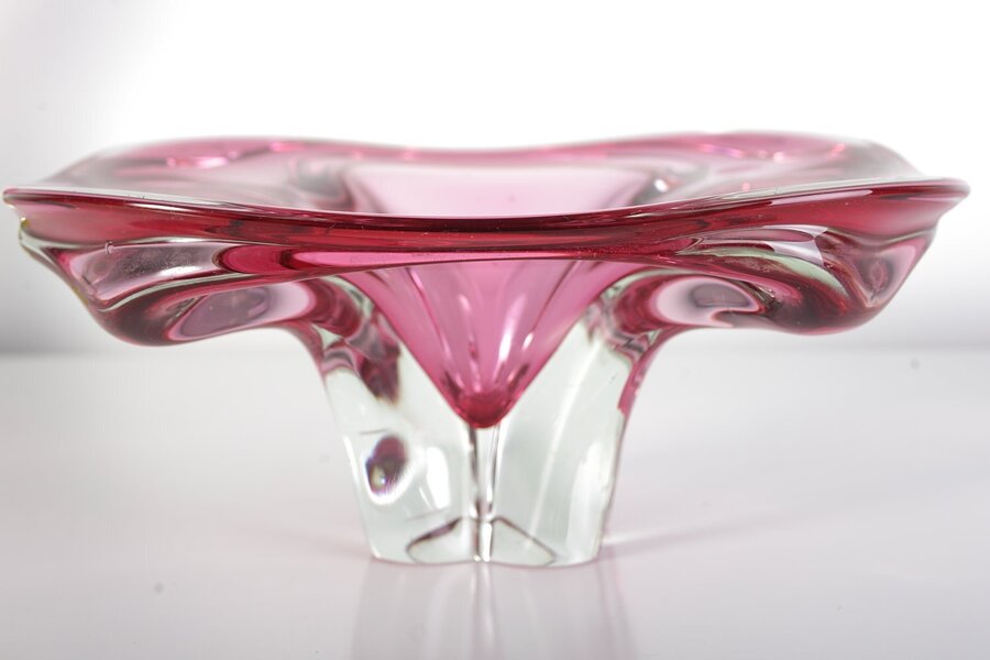 Bohemian Pink Glass Bowl By Josef M. Hospodka For Sklarny Chribska ...