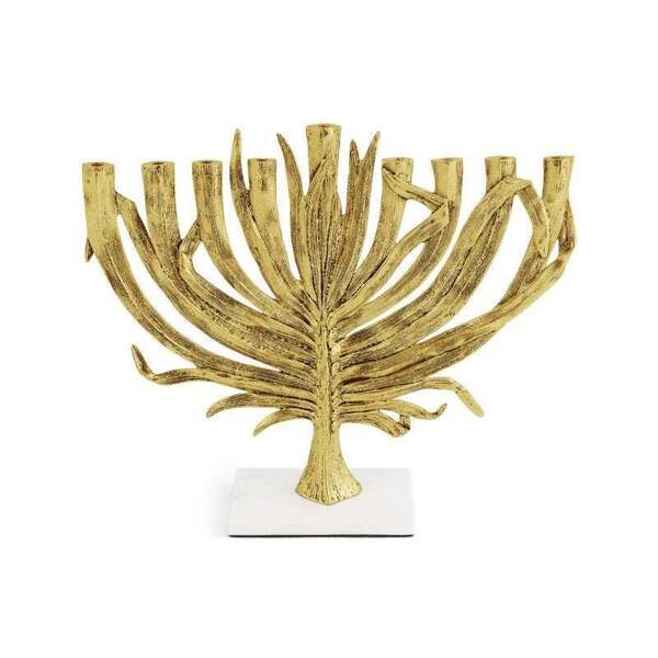 Gold Tone Cast Metal Contemporary Palm Menorah | Vinterior