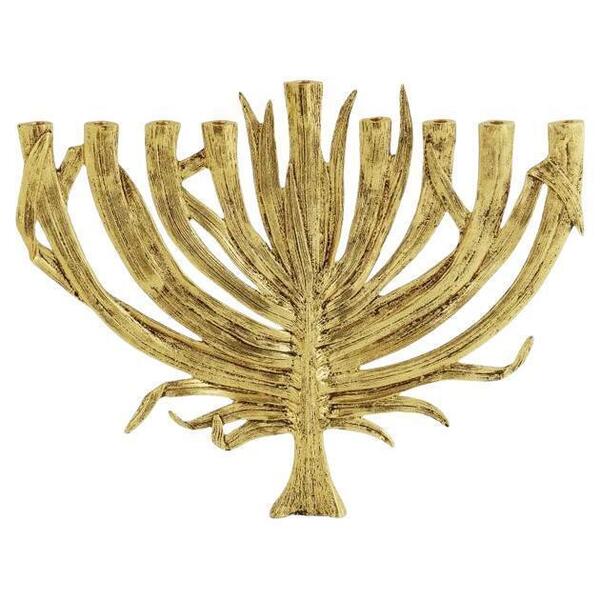 Gold Tone Cast Metal Contemporary Palm Menorah | Vinterior