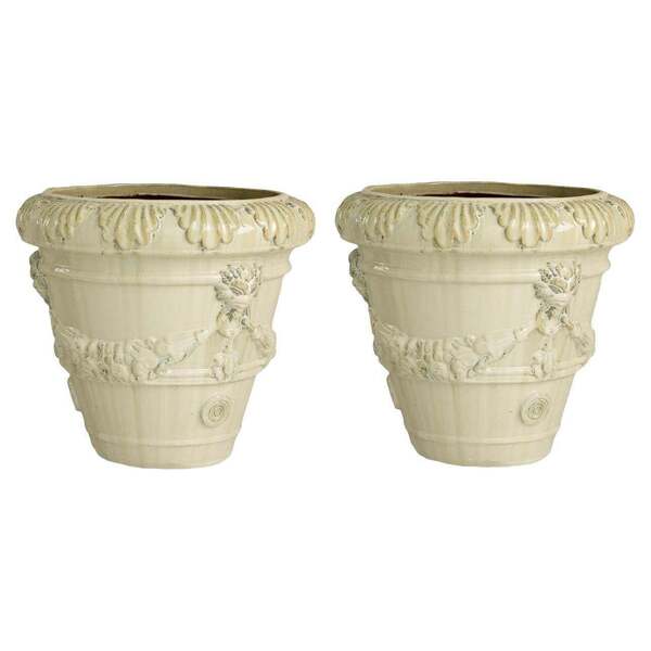 Pair Of Contemporary Planters In Sand Finish Ceramic | Vinterior