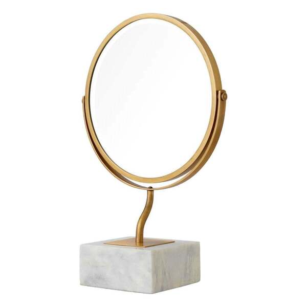 Table Mirror With White Marble Base And Vintage Brass Finish | Vinterior