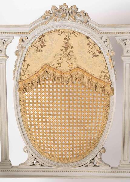 Pair Of Louis XVI Style Armchairs, Painted Carved Wood And Caning, 19th ...