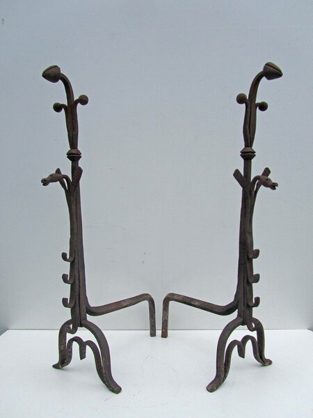 Antique Hand Forged Iron Dragon Gothic Andirons, 1700s, Set Of 2 ...