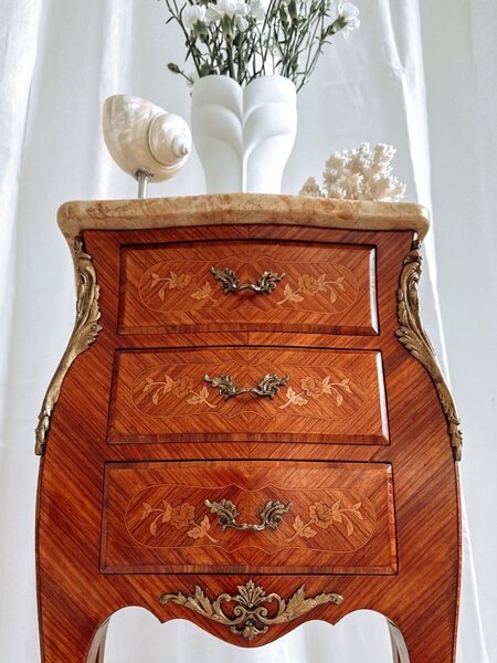 Mid Century French Louis XV Style Bedside Tables With Marble Tops And ...