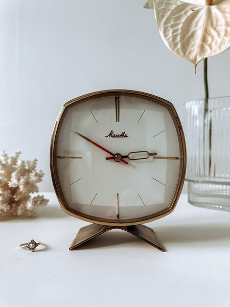 German Brass Table Clock By Mauthe, 1960 | Vinterior