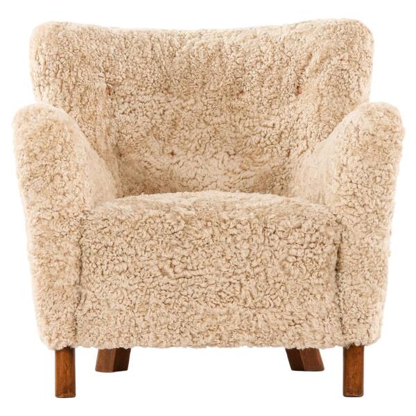 Easy Chair In Beech And Newly Reupholstered In Sheepskin By Fritz ...