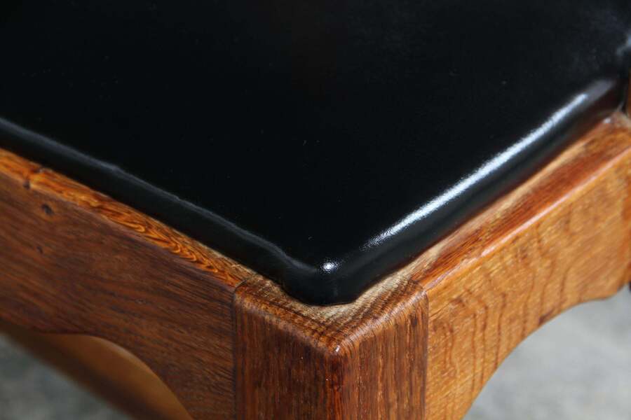 Vintage 60s Brutalist Solid Oak Razorblade Black Leather Armchair By H ...