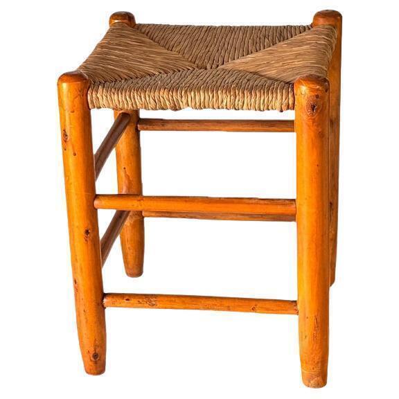 1950s French Stool In The Style Of Charlotte Perriand Wood & Woven ...