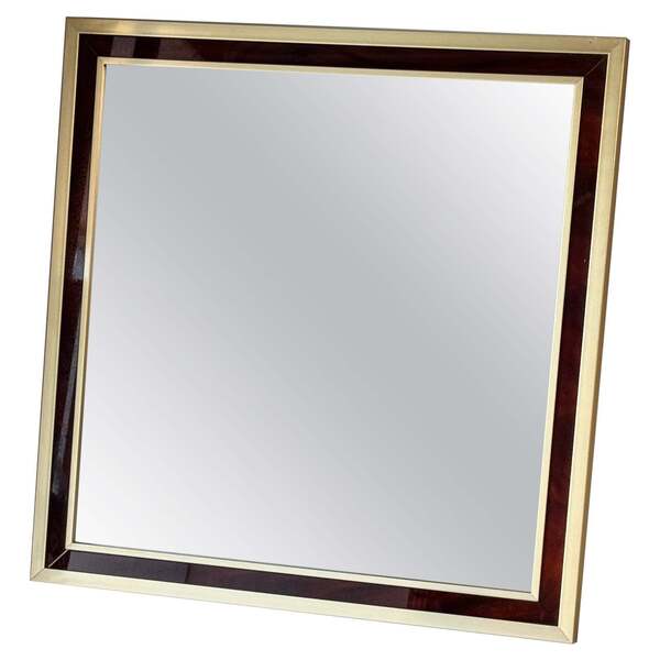 1970s French Mirror – High Quality Metal Frame With Bakelite Border, Warm Brown | Vinterior