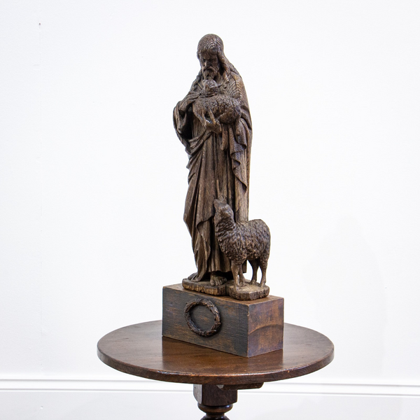 16th Century Carved Oak Jesus Holding The Lamb Of God | Vinterior