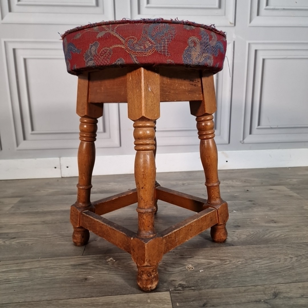 Vintage Pub Bar Stool Low Upholstered Turned Wooden Seat Home Man Cave ...