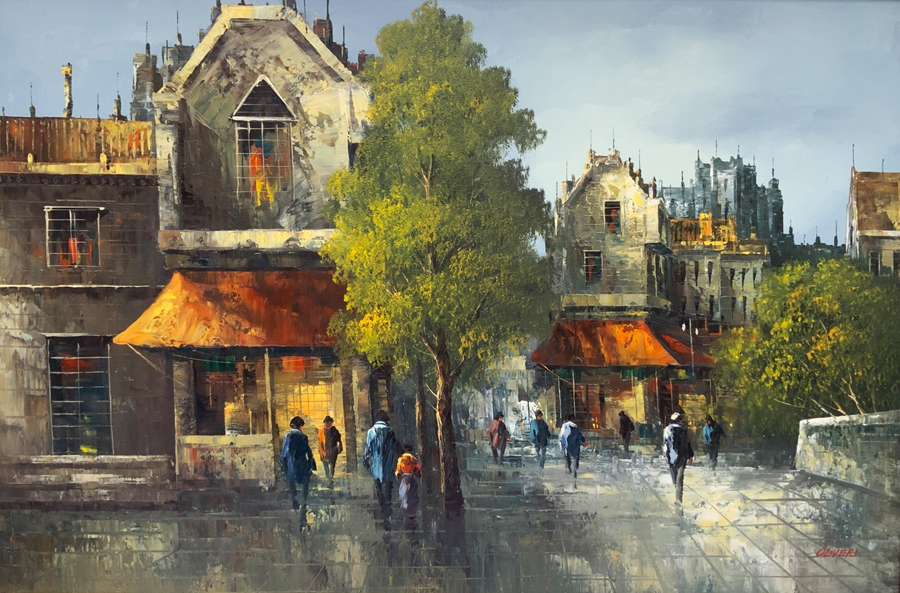 Large Quality French Parisian Cityscape Oil On Canvas Painting Vintage ...